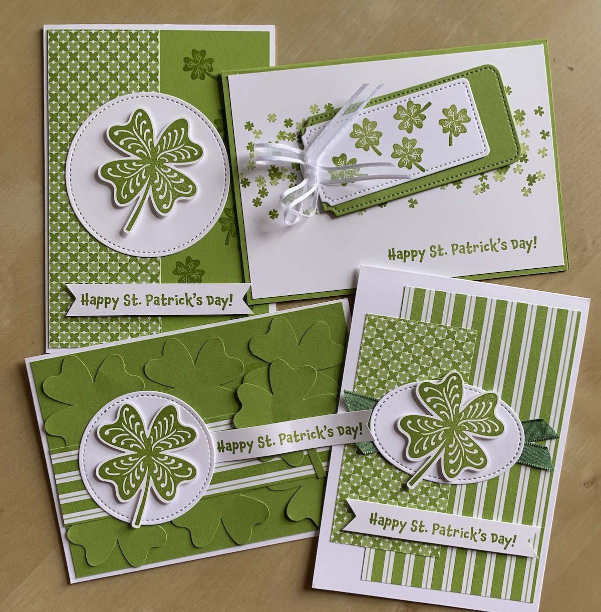 Make FOUR Lucky Clover St Patricks day cards - Crafty Carol's Cards