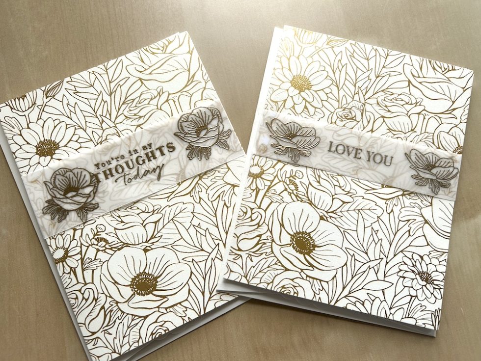 How to jazz up gold foiled cards with vellum - Crafty Carol's Cards