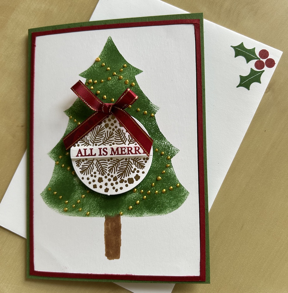 How to make a Christmas tree stencil card - Crafty Carol's Cards